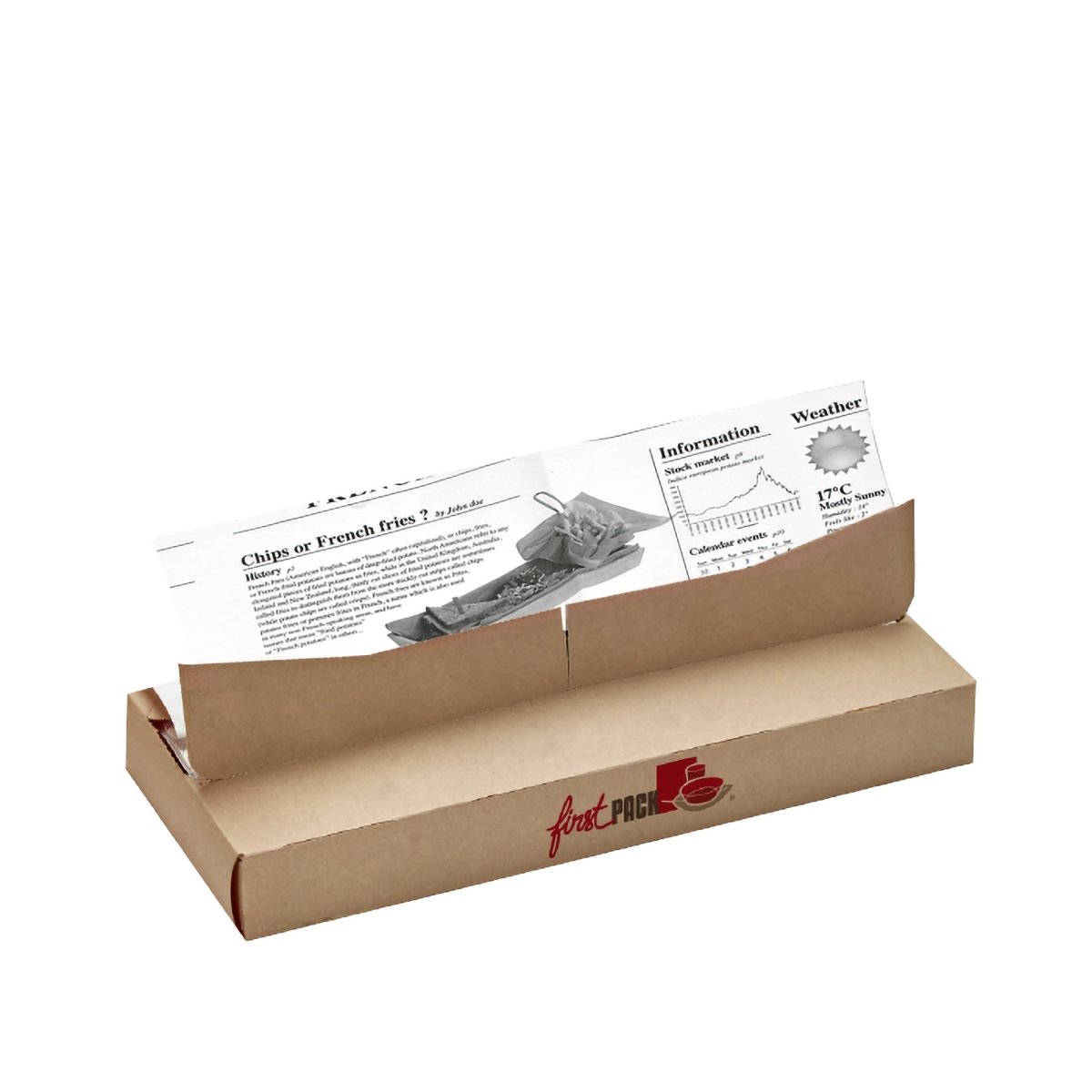 Packnwood Greaseproof white paper with newsprint design in dispenser b