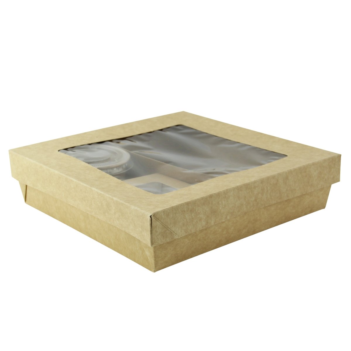 Packnwood Kraft Square Bento Box with 3 Compartments - 1000 VIP Set