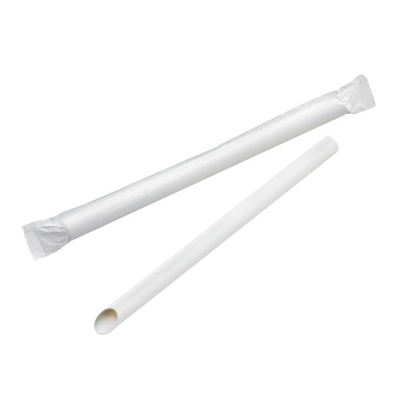 Packnwood White Beveled Straw For Bubble Tea - Individually Wrapped L:
